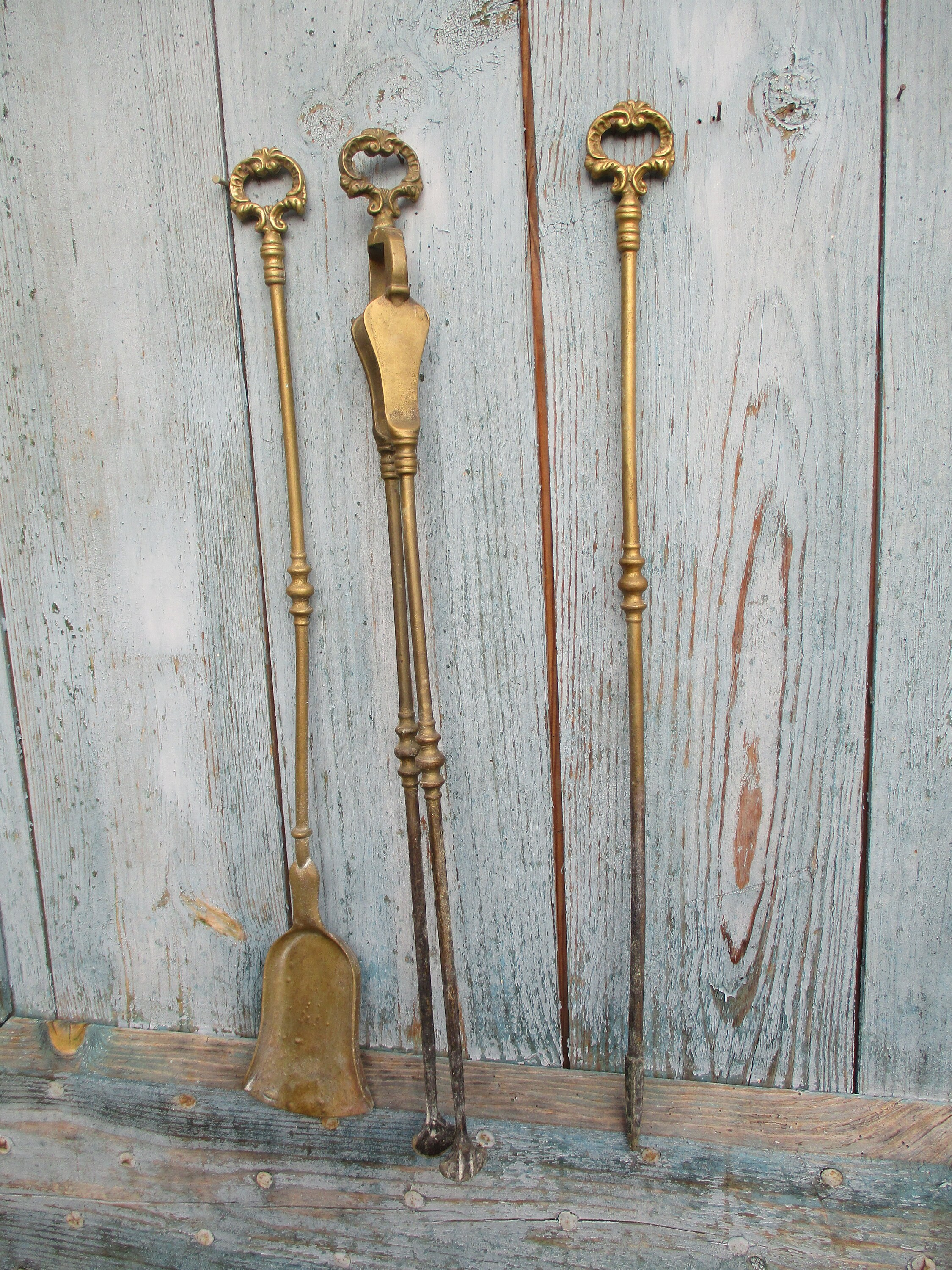 Vintage Brass Fireplace Tools Set, Companion Set - Etsy