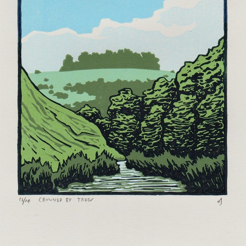 Linocut Landscape Abstract Linocut Nature Lino Green Art - Etsy UK