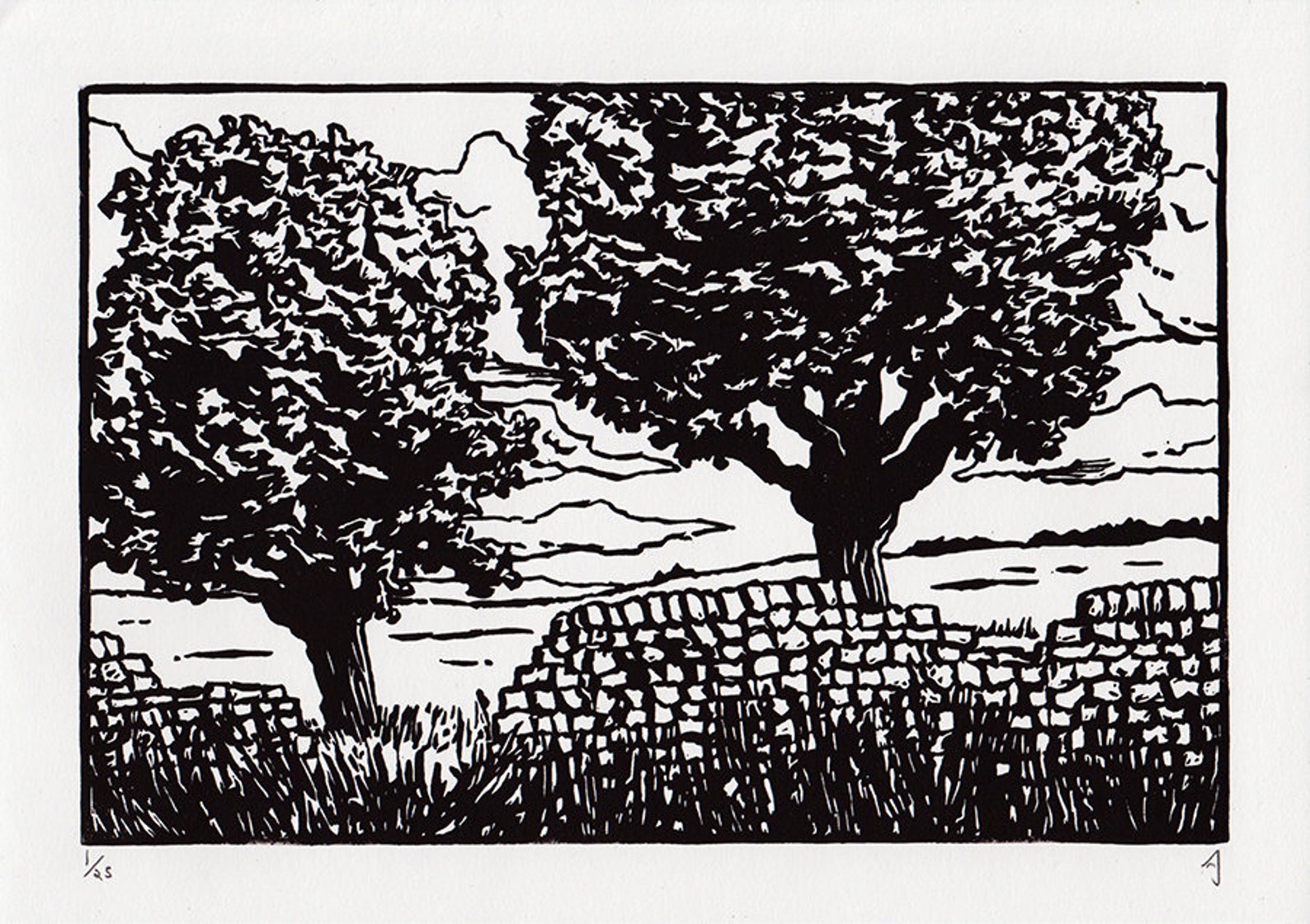 Landscape Lino Print Tradition landscape art Limited Edition | Etsy