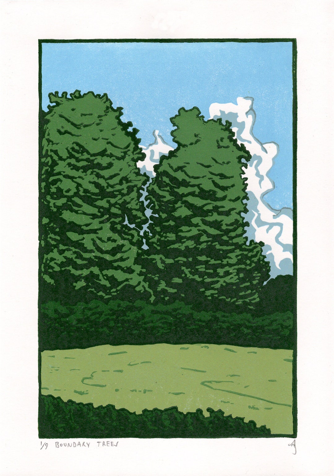 Boundary Trees, Linocut Landscape, British Countryside Lino Print ...