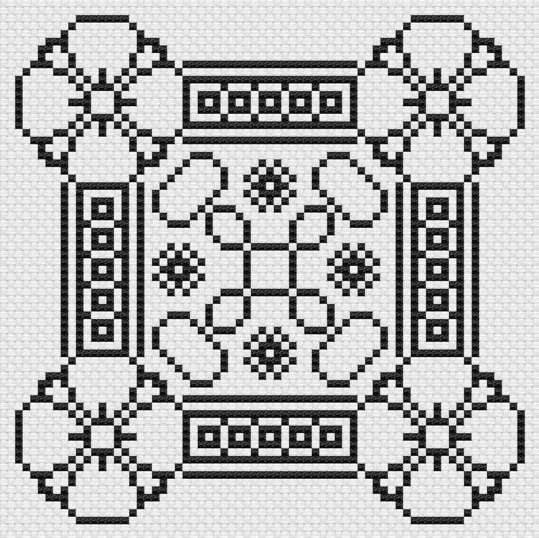 Spanish Blackwork Geometric Flower Frame Cross Stitch Pattern, Black ...