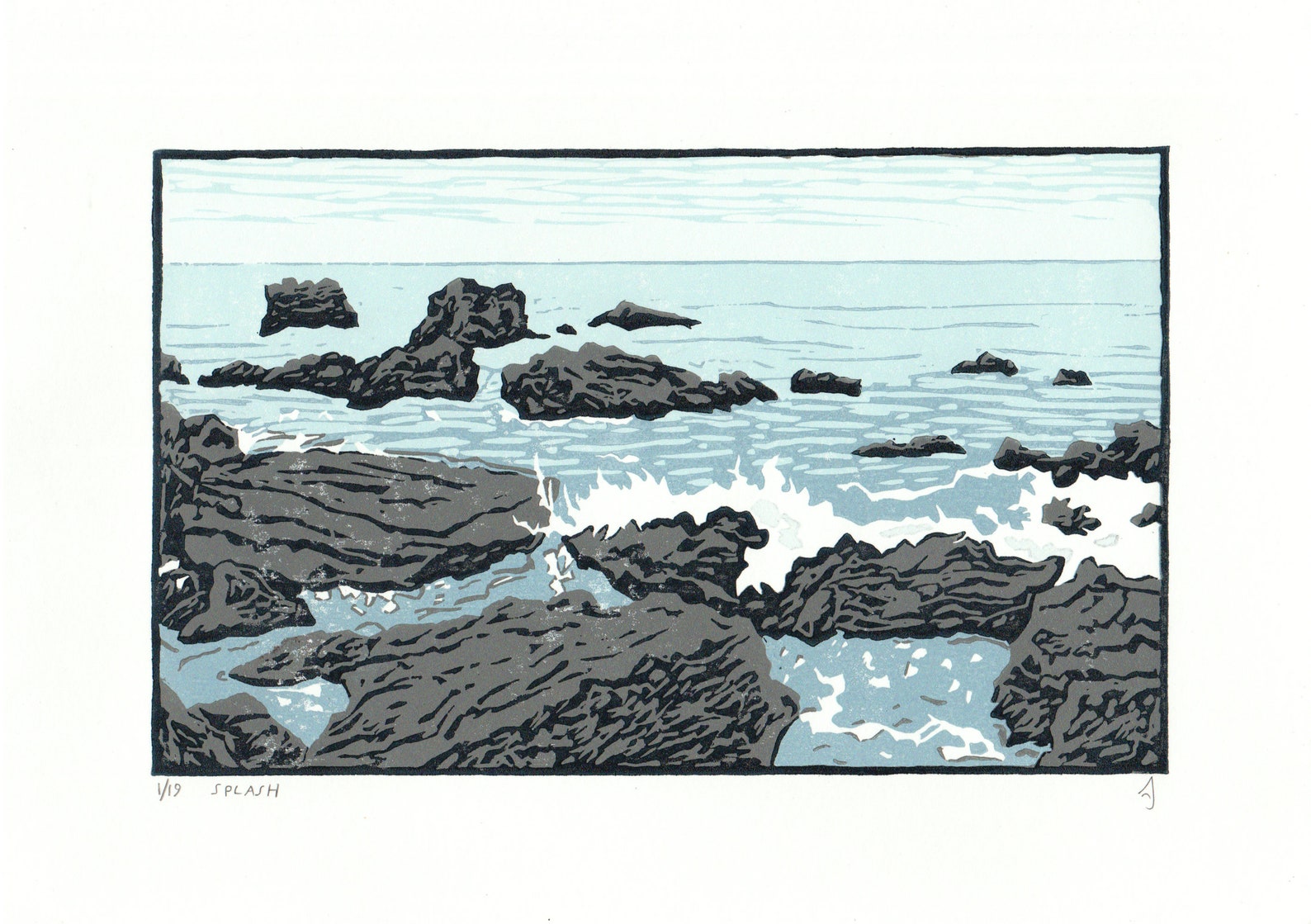 Splash Linocut Wave Crashing Into Rocks Seascape Lino Print - Etsy