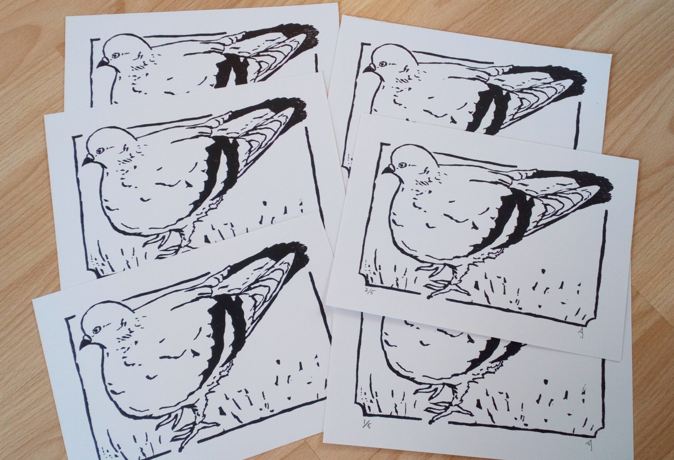 Woodcut Pigeon Print, Black and White A5 Handmade Artwork - Etsy