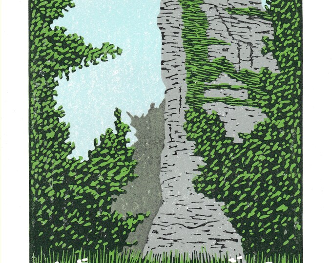 Tree Fog Landscape Countryside Art Print coloured Lino Print Hand ...