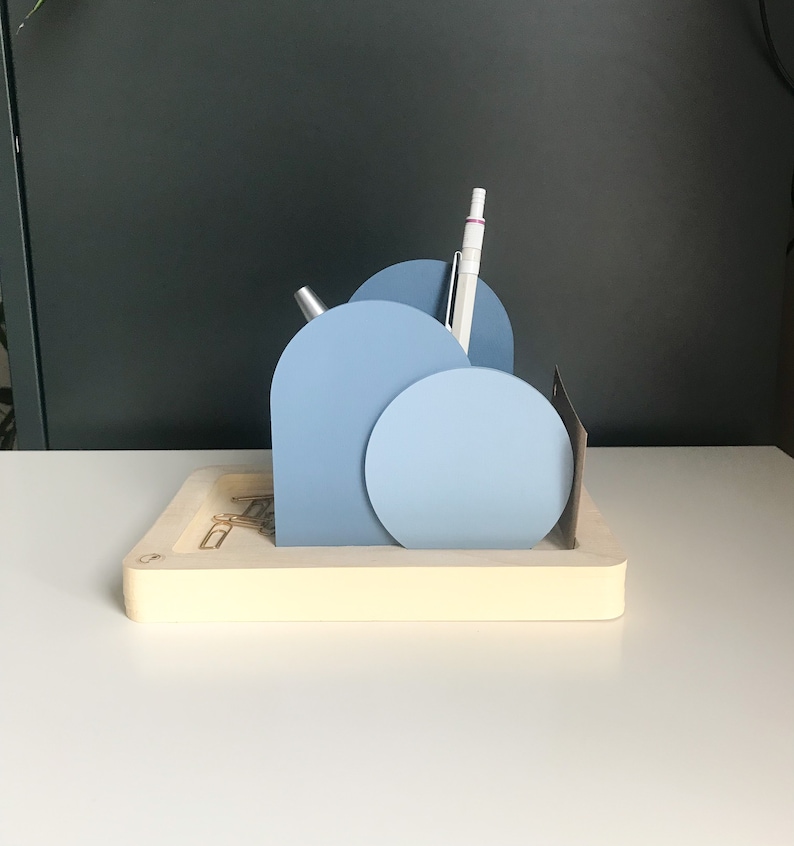 Blue Desk Organizer Pen Pencil Cup Business Card Holder - Etsy