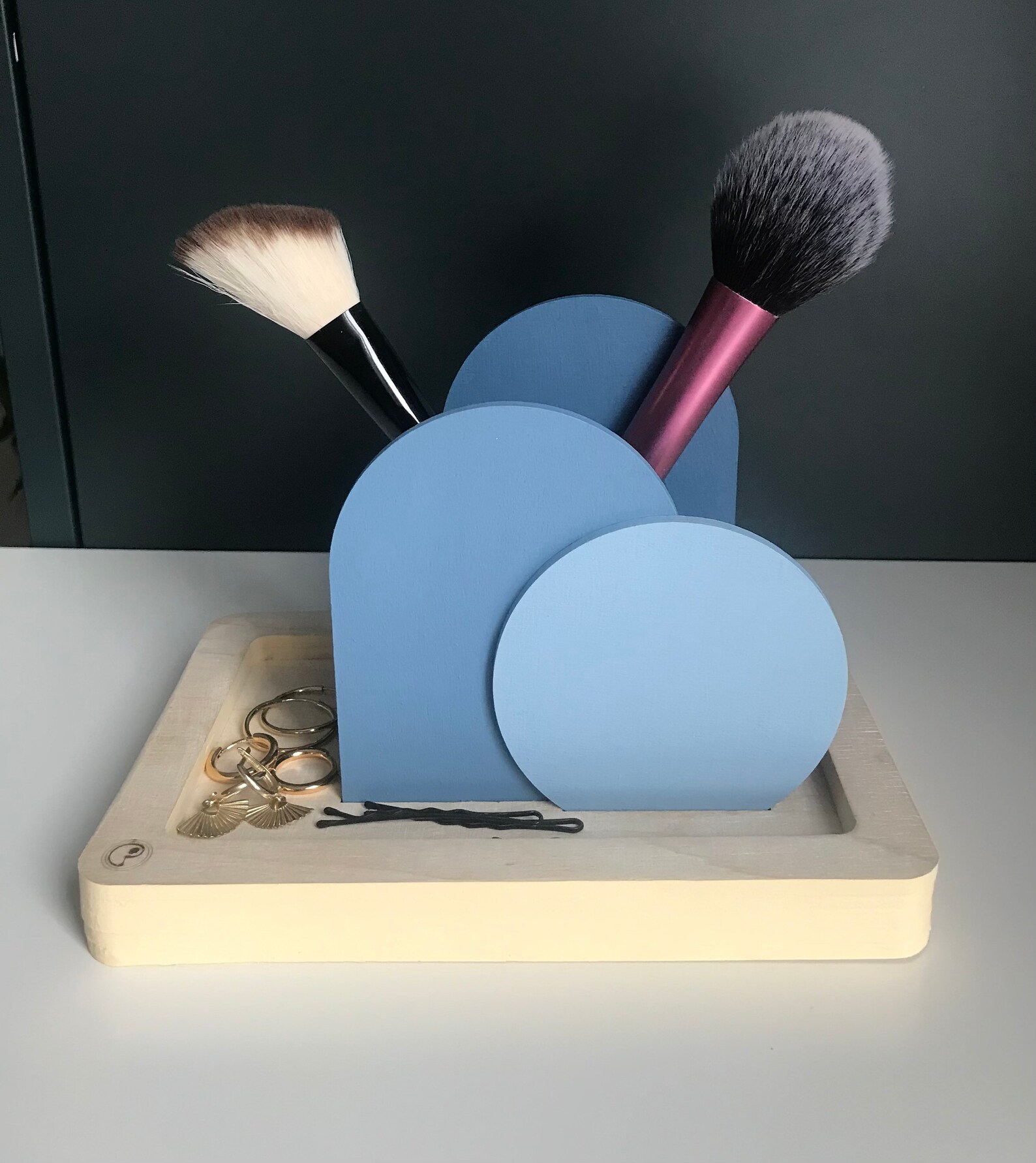 Blue Desk Organizer Pen Pencil Cup Business Card Holder - Etsy