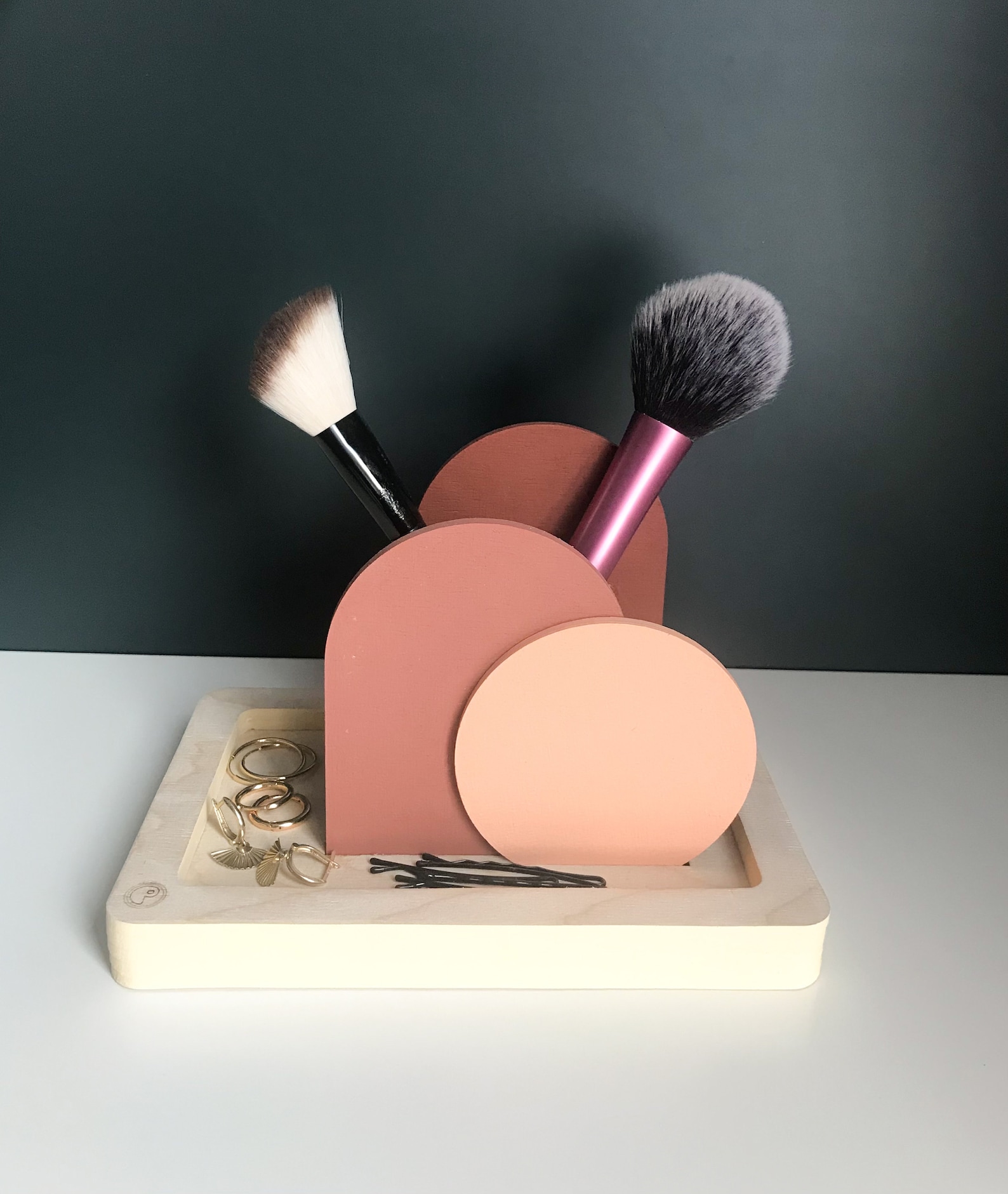 Green Desk Organizer Wood Pen Holder Geometric Pencil Box - Etsy