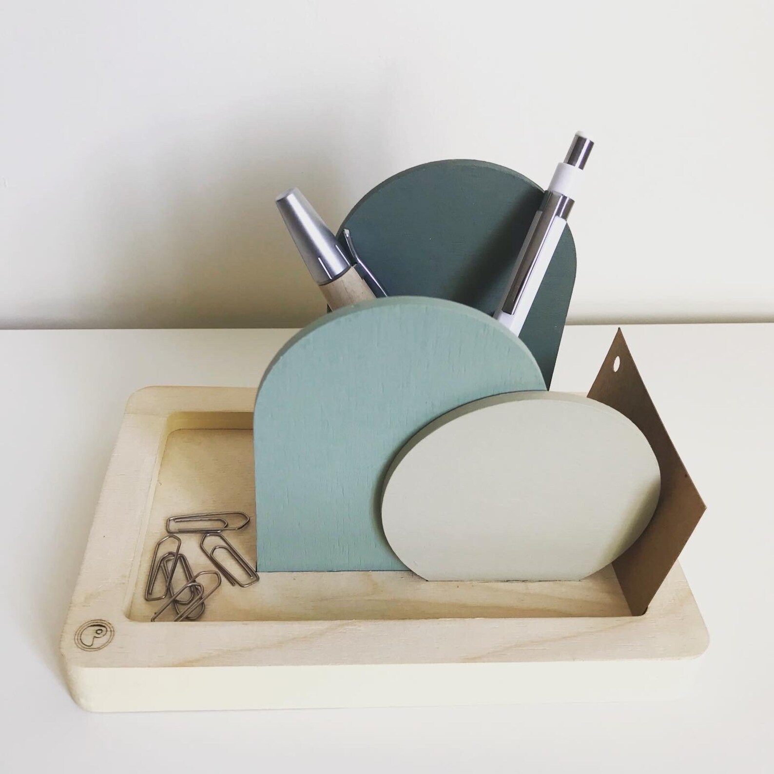 Green Desk Organizer Wood Pen Holder Geometric Pencil Box - Etsy