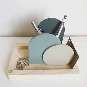 Green Desk Organizer, Wood Pen Holder, Geometric Pencil Box, Business ...