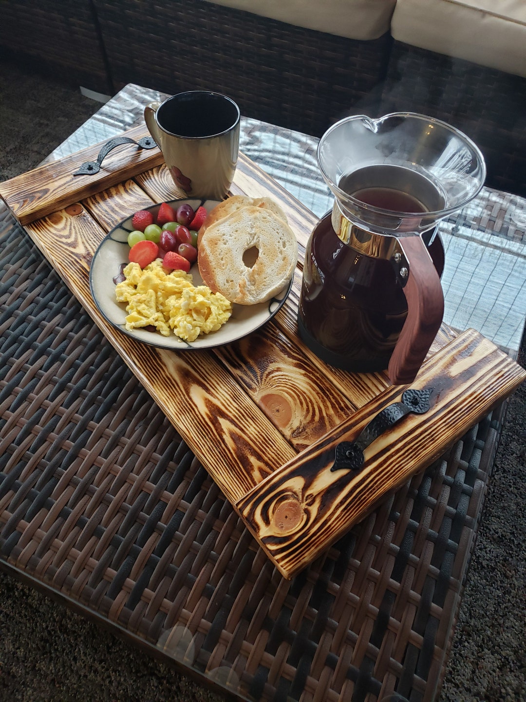 Farmhouse Burnt Wood Serving Tray With Handles/rustic Tray/coffee Table ...