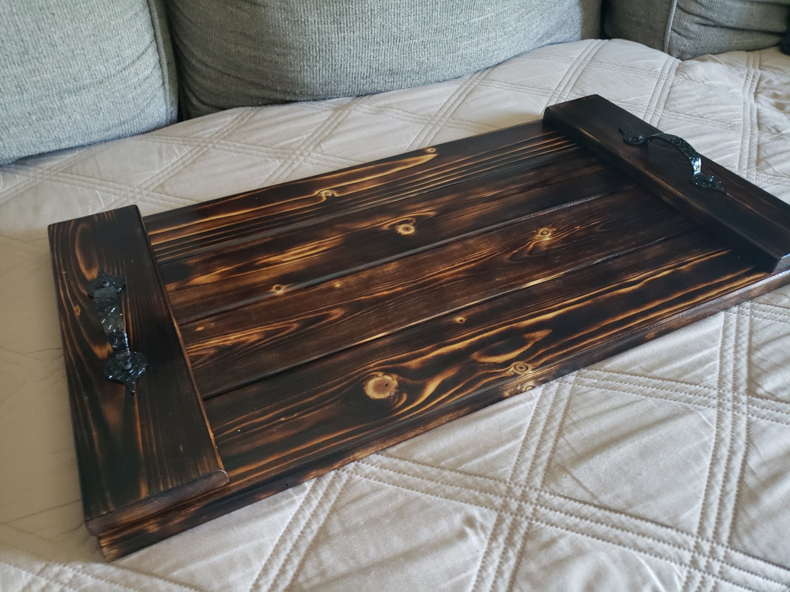 Farmhouse Rustic Burnt Wood Serving Tray With Handles/ Country ...