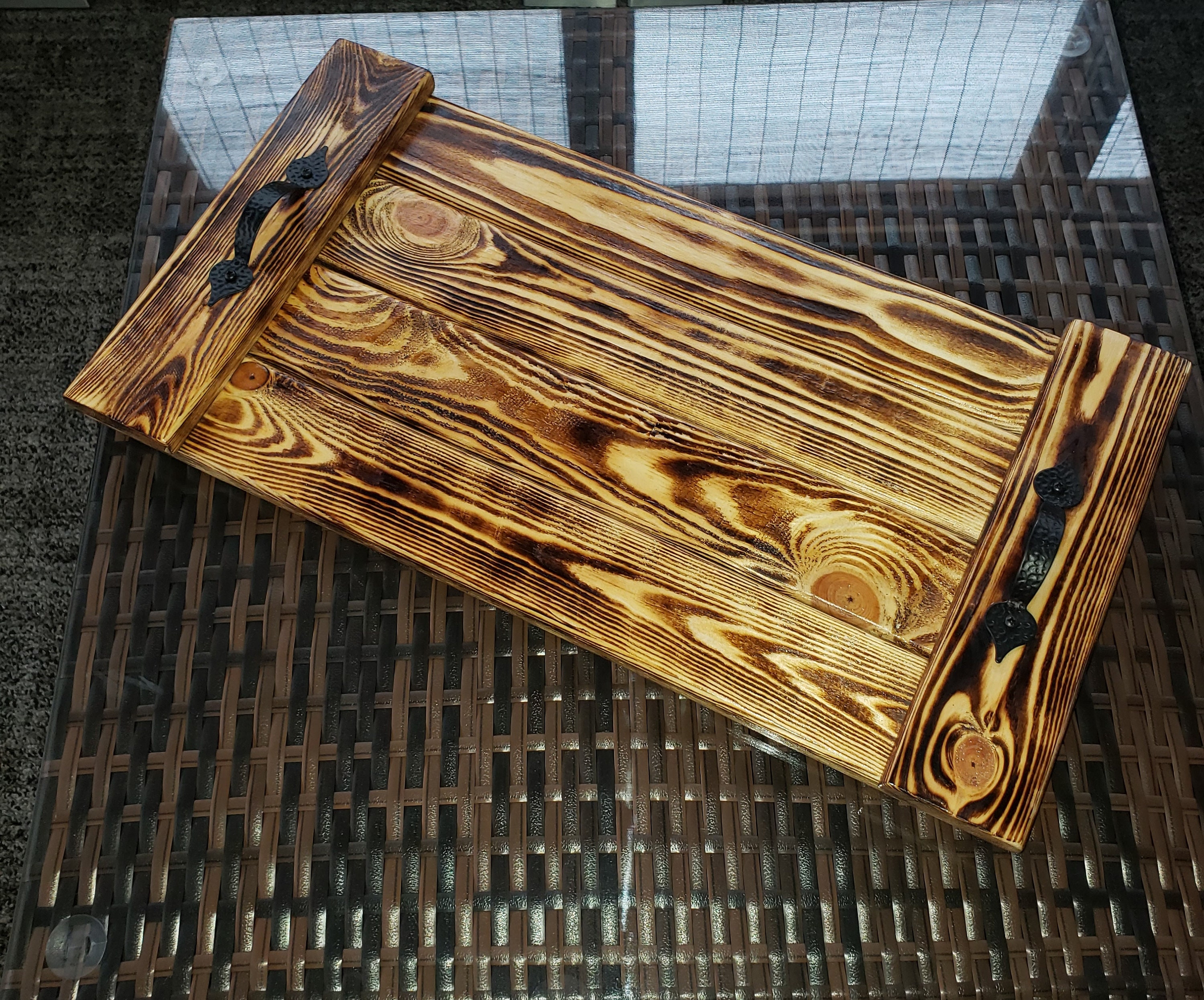 Farmhouse Burnt Wood Serving Tray With Handles/rustic Tray/coffee Table ...