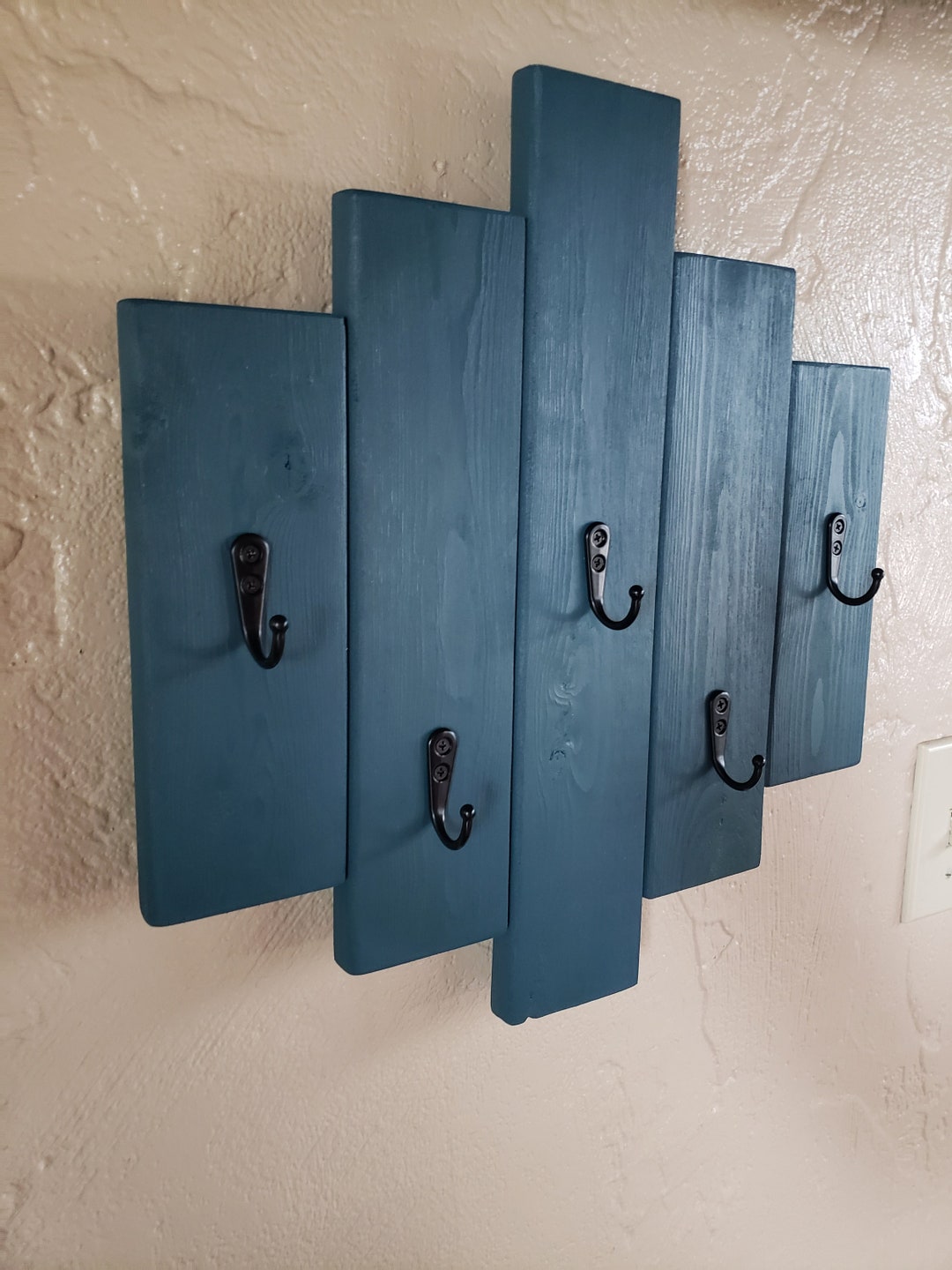 Wooden Coat and Key Rack/5 Hook Teal Coat Hanger/key Hanger - Etsy