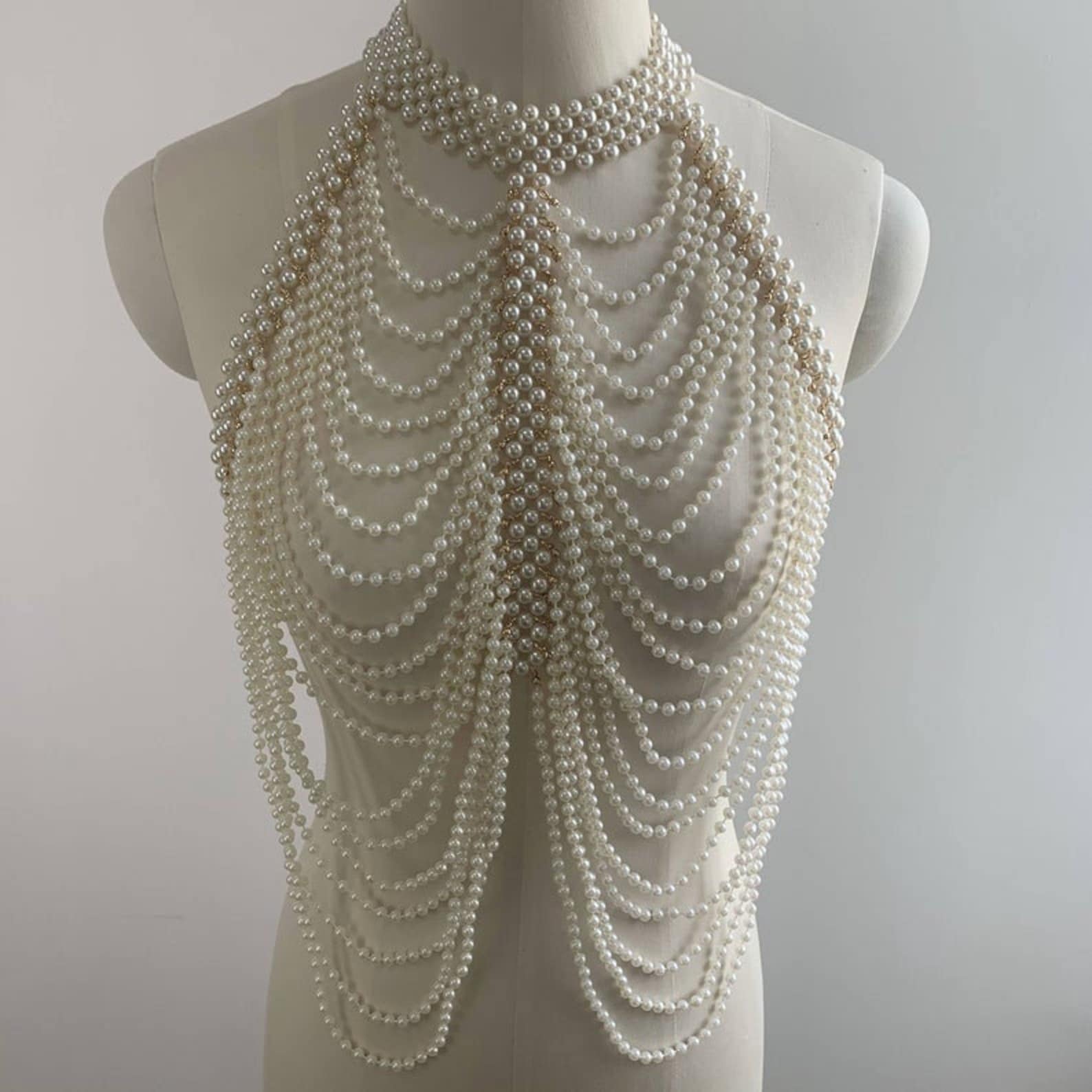 Pearl Body Chain Bridal off white pearl tassel body chain | Etsy