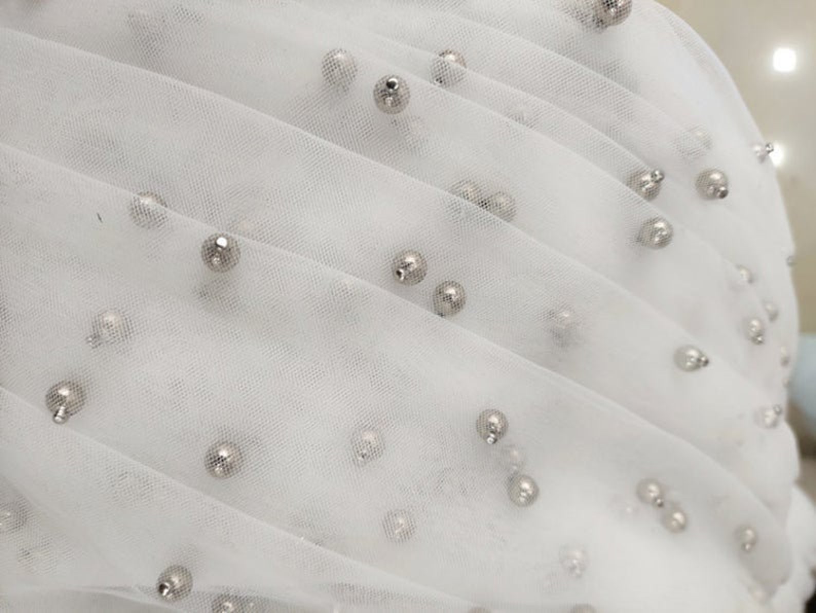 1 Yard Silver Bead Pearl lace fabric Pearl White Tulle For | Etsy