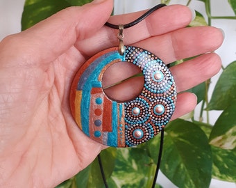 Pendant Wooden Hand Painted Handmade Painted Necklace - Etsy