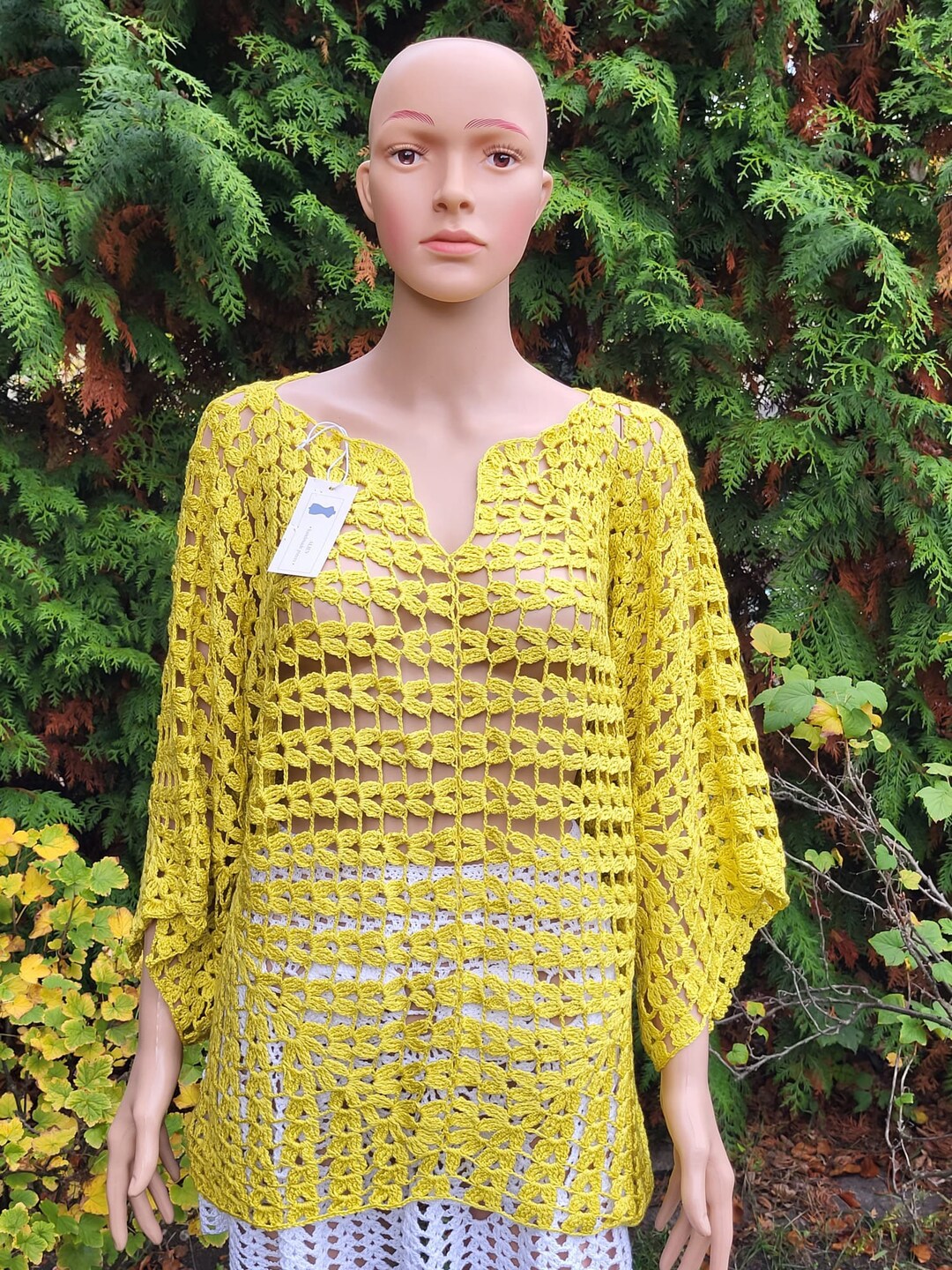 Crocheted Tunic in Yellow Pattern, Longsleeve, Tunic Shirt, Soft and ...