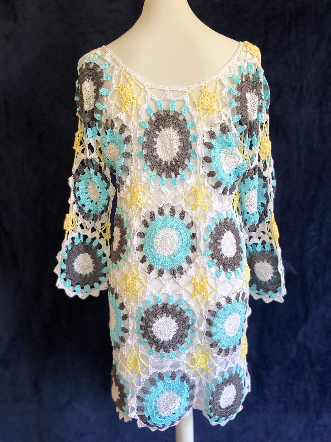 Crocheted Summer Dress/party Dress/summer Dress in White With Blue ...