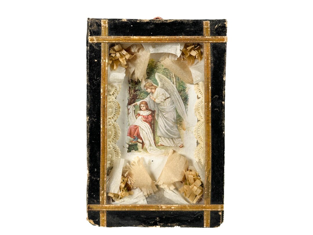 Antique Diorama Monastery Work Guardian Angel 19. Century or Early 20 ...