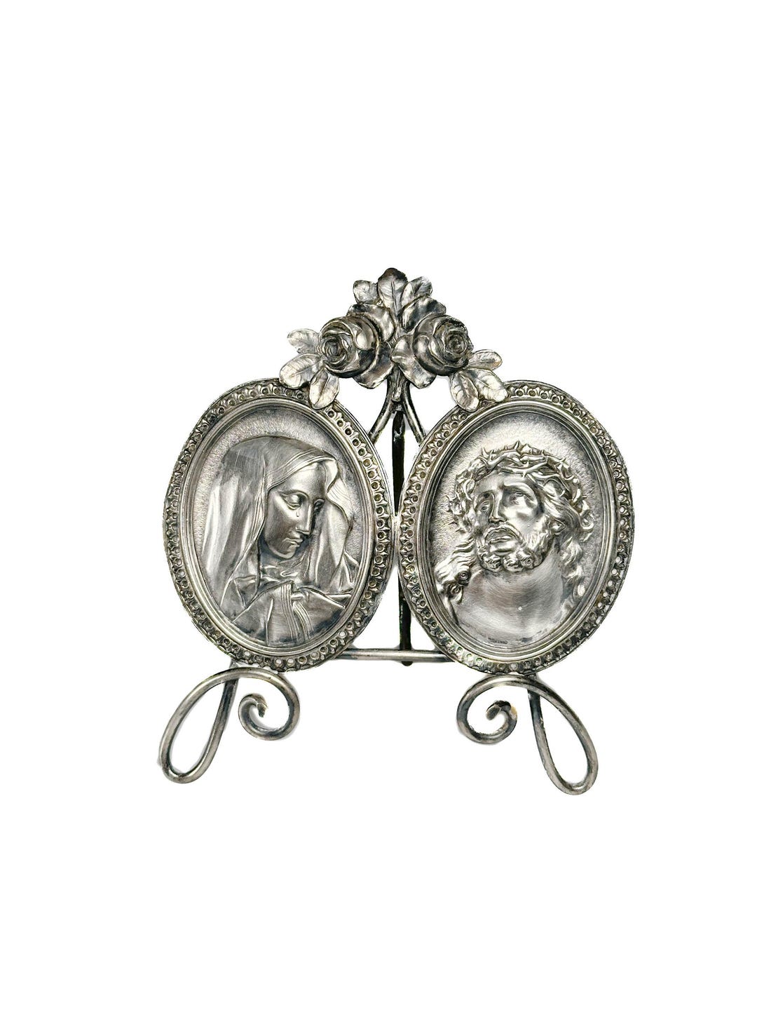 Antique Silver-plated Relief Picture Mater Dolorosa and Christ With ...