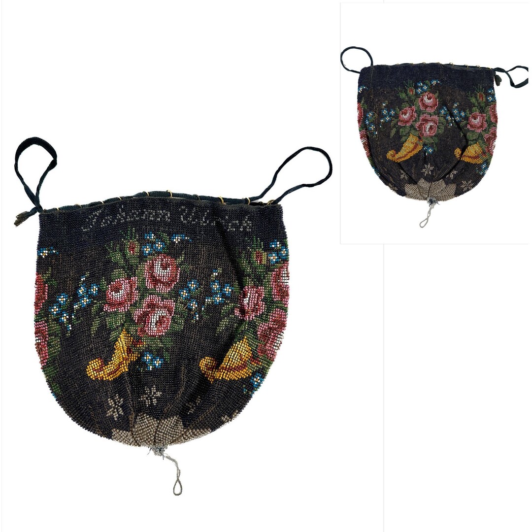 Antique Beaded Pouch, Tobacco Pouch Antique Beaded Embroidery, Old ...