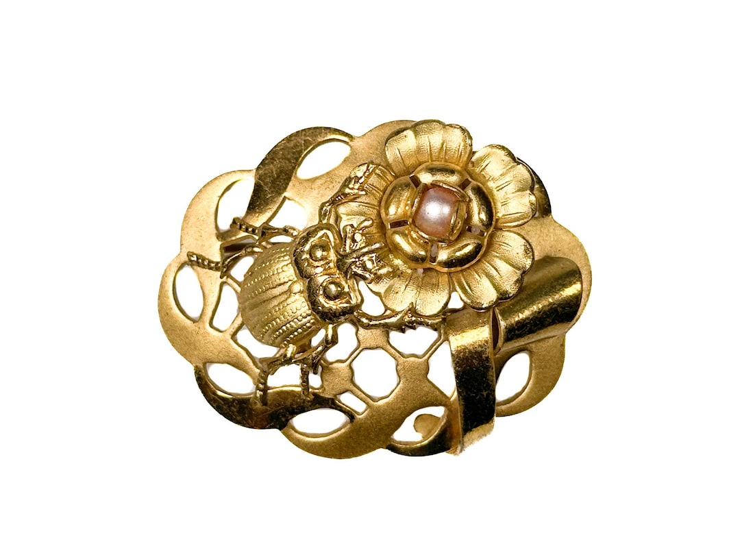 Vintage Brooch Weevil Bug Beetle and Flower Vintage Fashion Jewelry Pin ...