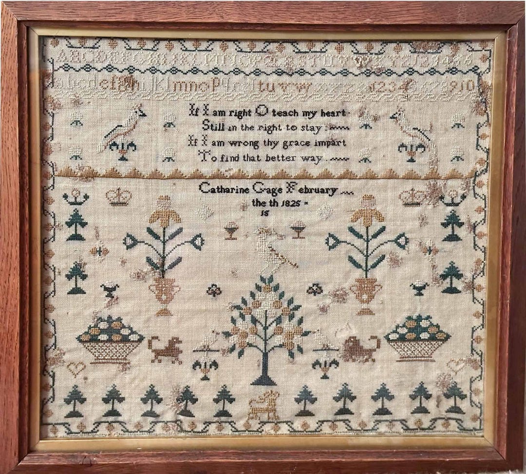 1825 England Sampler Embroidery Antique Cross Stitch Georgian 19th ...