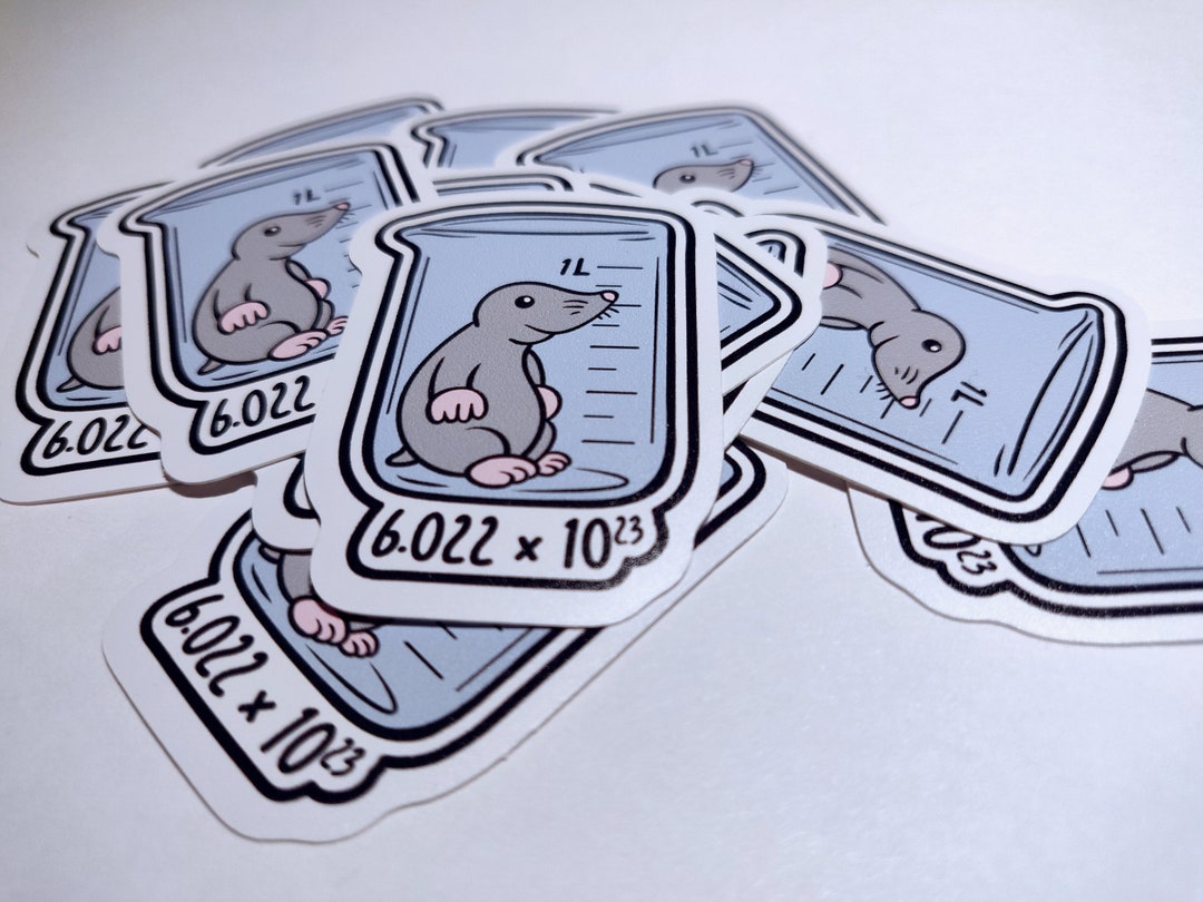 Cute Sticker of a Mole in a Beaker With Avogadro's Constant Labelled ...