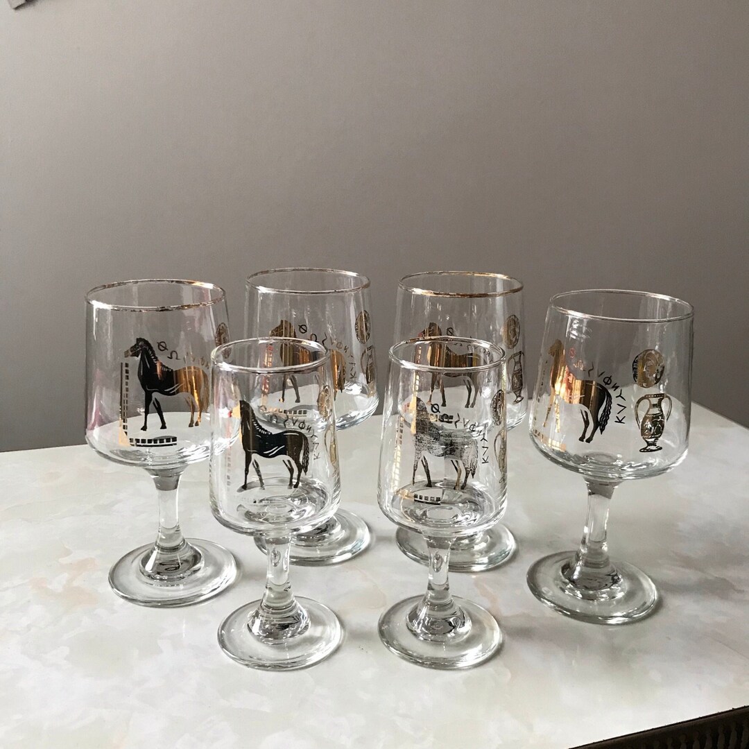6 Vintage 60s Chesterfield Dema Trojan Horse Stemmed Cocktail Glasses ...