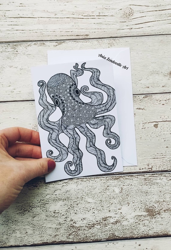 octopus birthday card mother's day card zentangle art. Octopus card ...