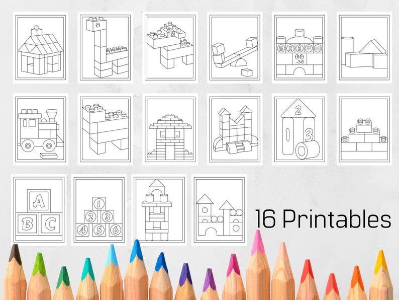 Cute Blocks Coloring Pages for Kids Cute Printable Coloring - Etsy