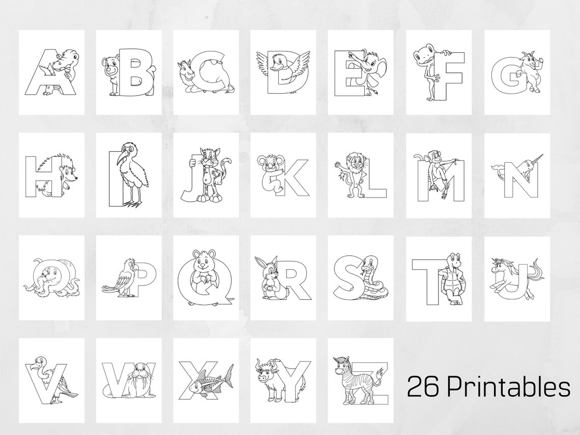 Alphabet Animals Coloring Pages for Kids ABC Printable - Etsy