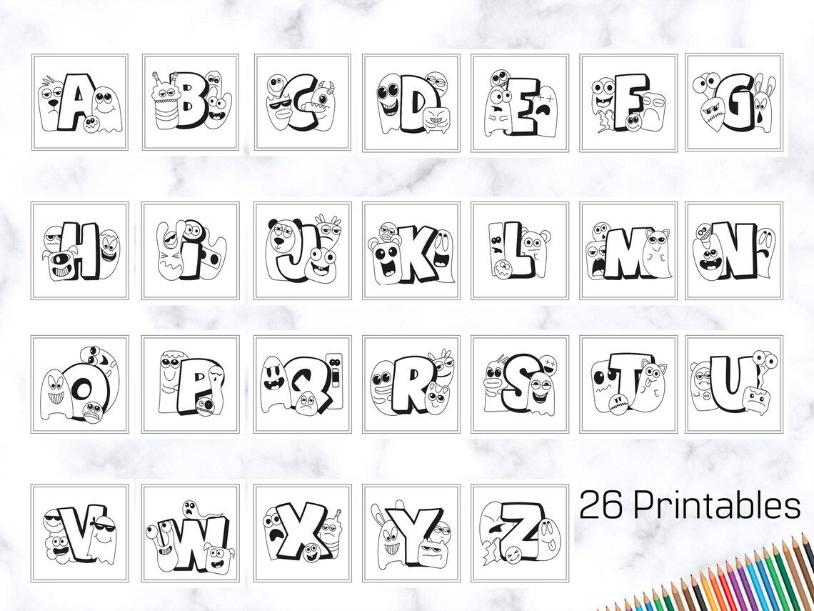 Alphabet Monster Coloring Pages for Kids- Printable Coloring Pages for ...