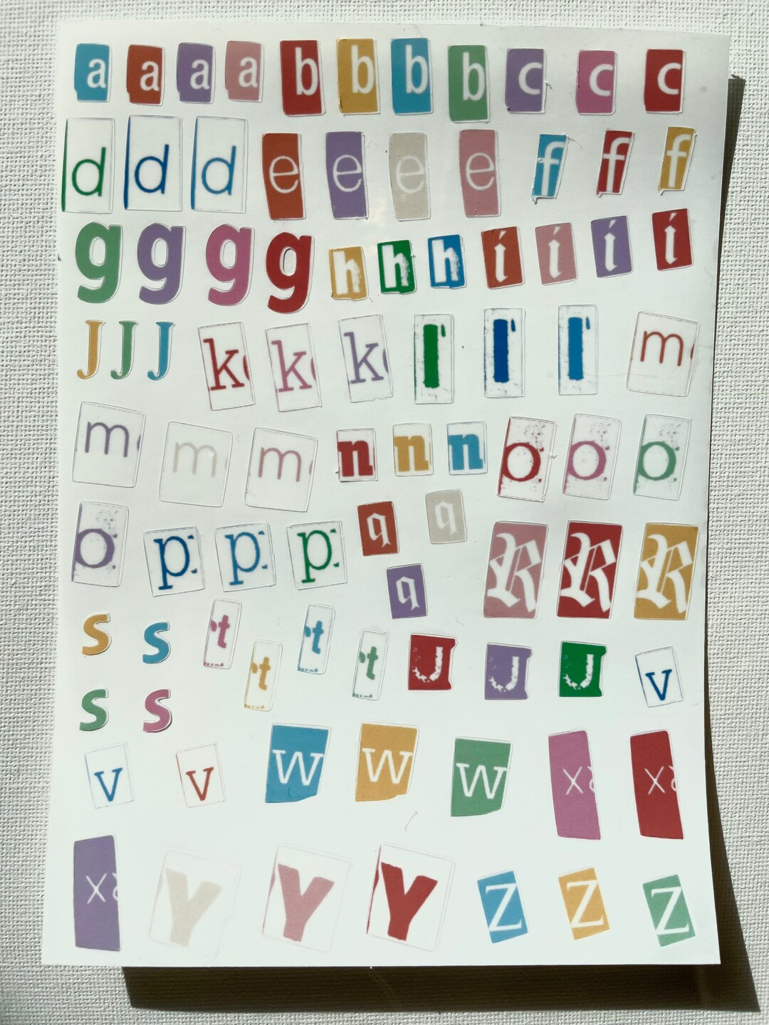 Magazine Collage Inspired Letter Sticker Sheet, Lowercase Letters ...