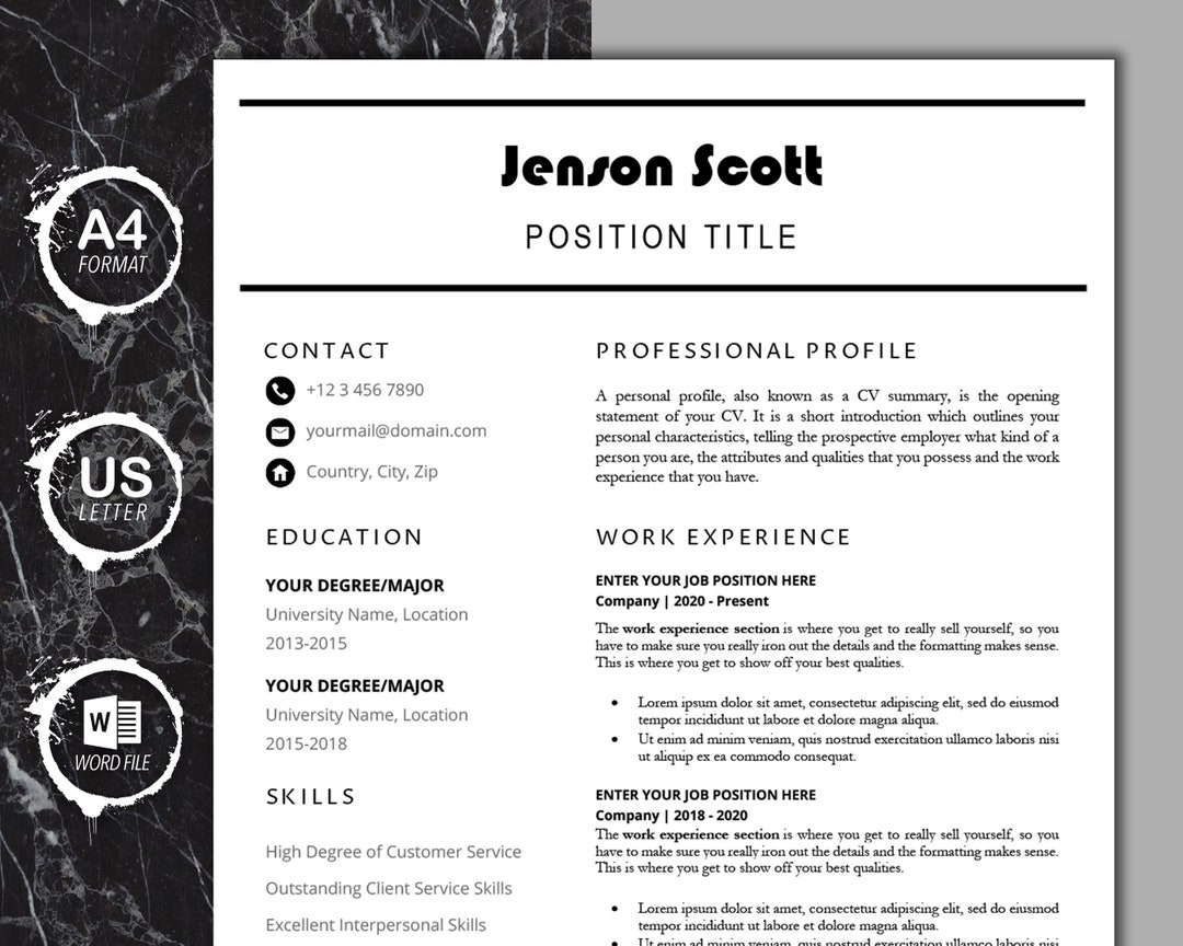 Clear Modern Resume Resume Template CV Template Resume CV - Etsy