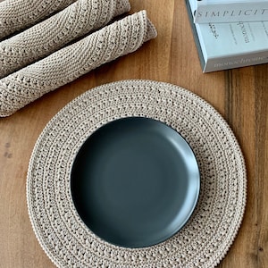 Beige Placemat Set, Round Placemat Set, Handmade Farmhouse Placemat ...