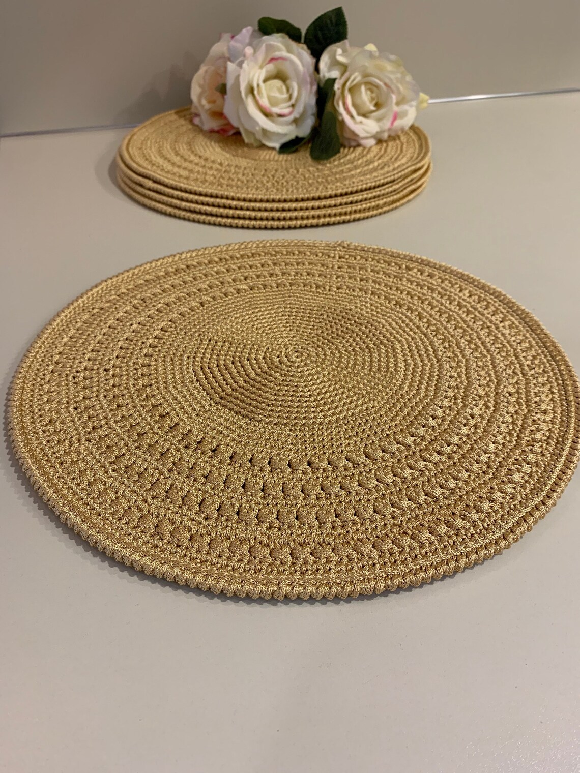 Gold Placemats Set of 4 Table Mats Round Table Placemat - Etsy