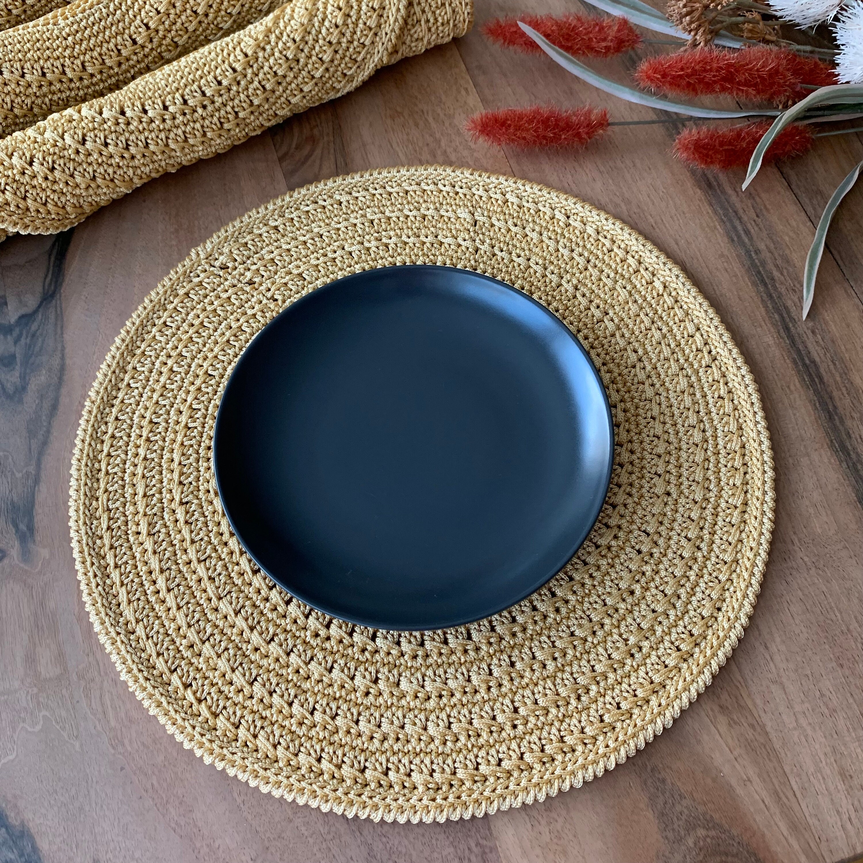 Gold Crochet Placemats, Round Dining Table Plate Chargers, Woven ...