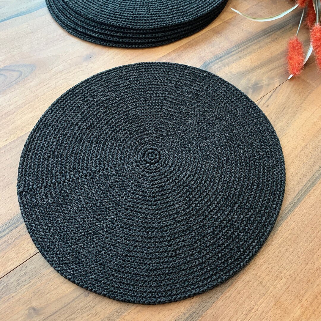 Round Table Mats, Set of 6 Dinning Placemat, Modern Black Placemats ...