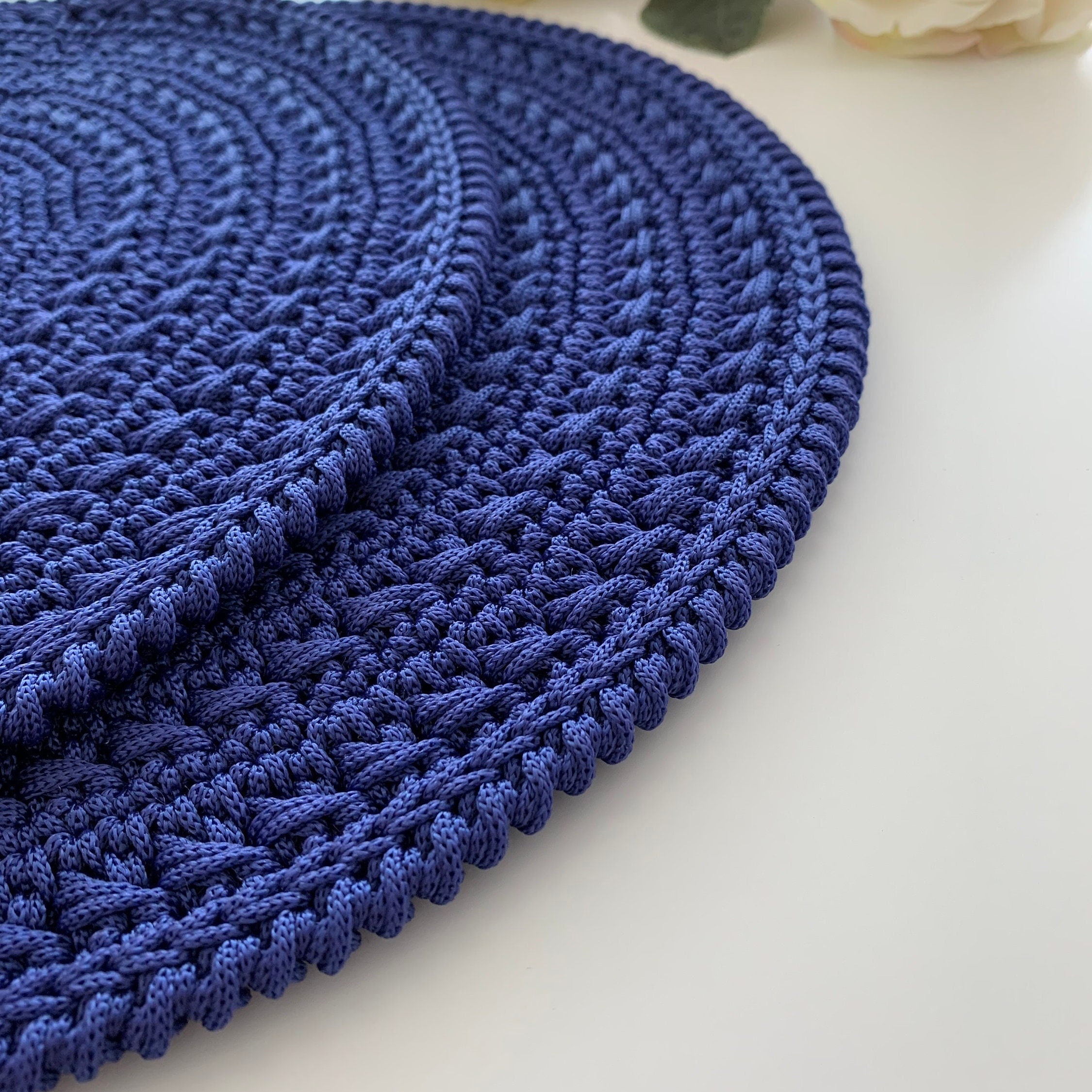 14 Inch Round Blue Placemats Set, Handmade Placemats, Dining Placemats ...