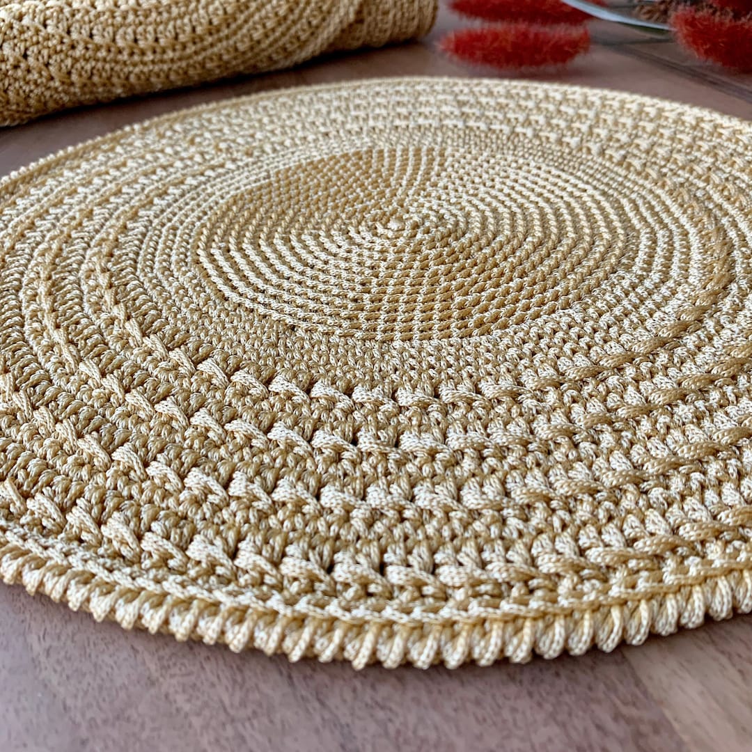 Gold Crochet Placemats, Round Dining Table Plate Chargers, Woven ...