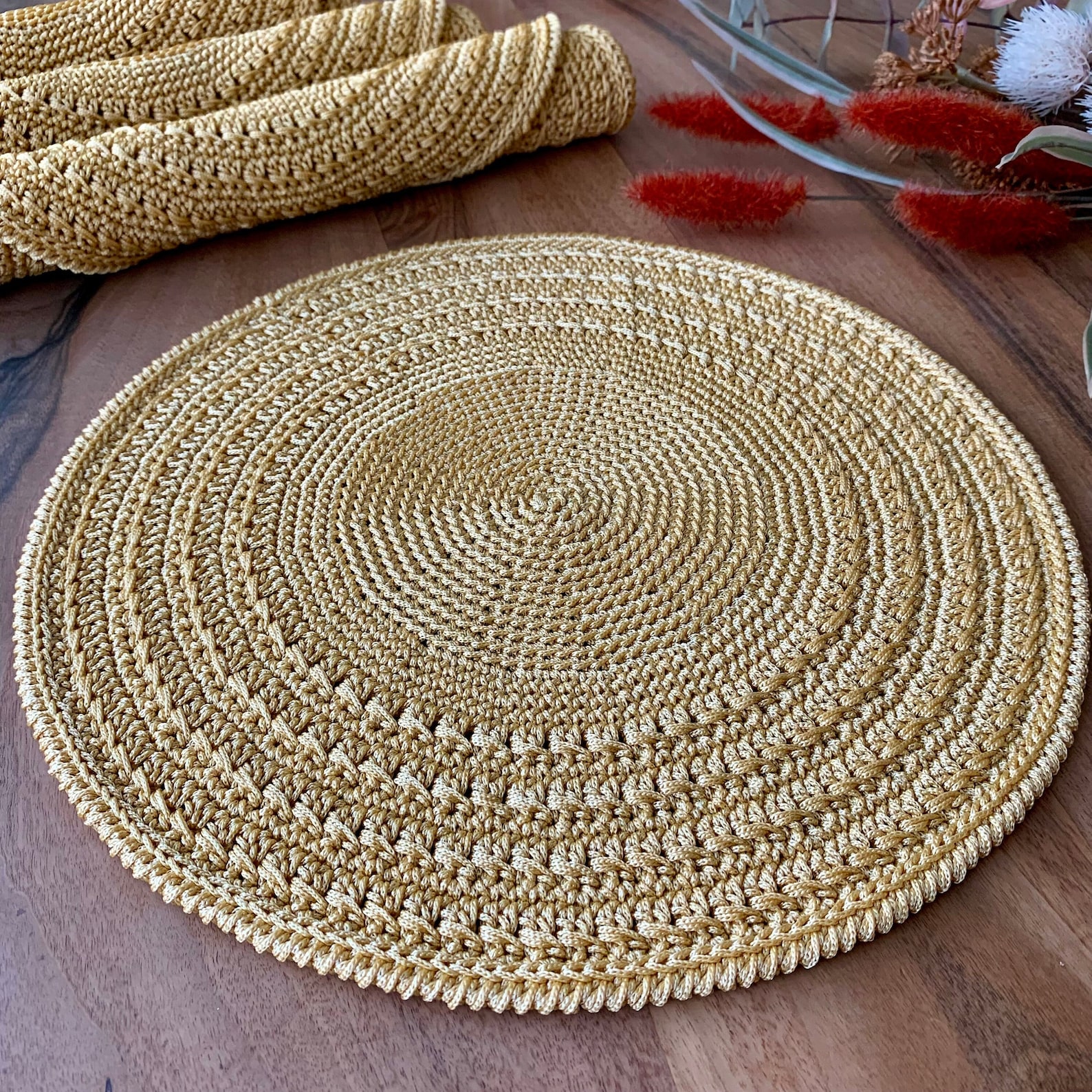 Gold Crochet Placemats, Round Dining Table Plate Chargers, Woven ...