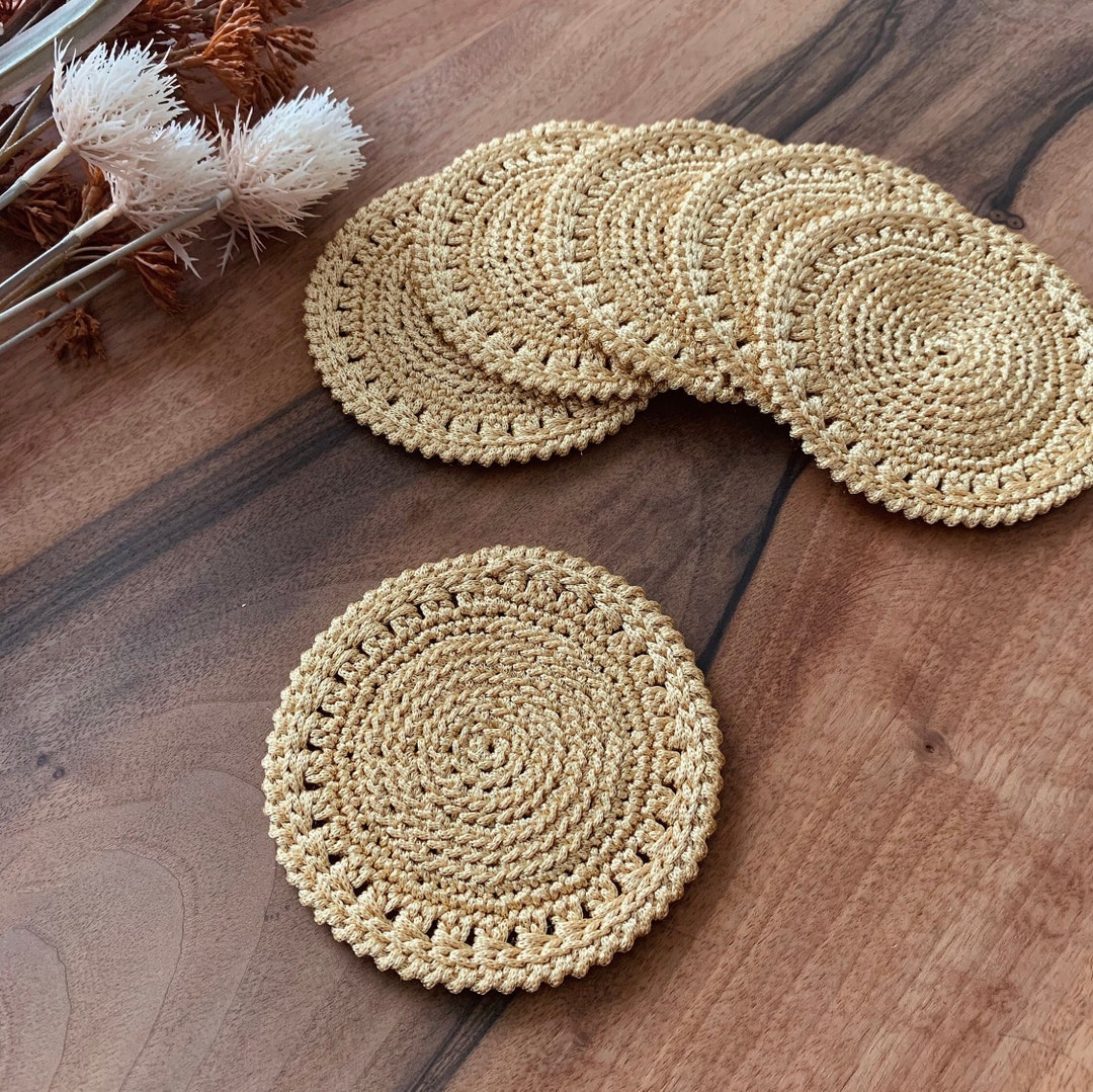 Round Coasters Set, Personalized Coasters, Crochet Coaster Set, Drink ...