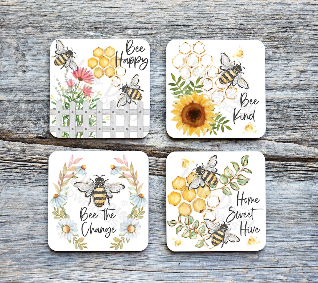 Square Coaster Design Bundle | Instant Digital Download PNG | Bee Kind ...
