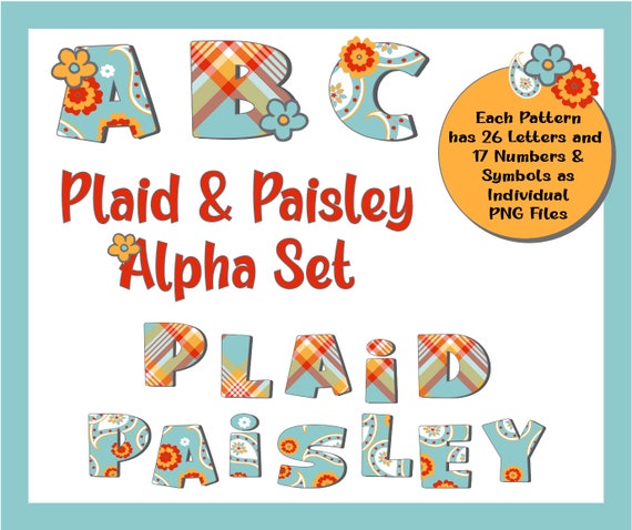 Plaid & Paisley Alpha ABC Clipart Set Letters Are Individual - Etsy
