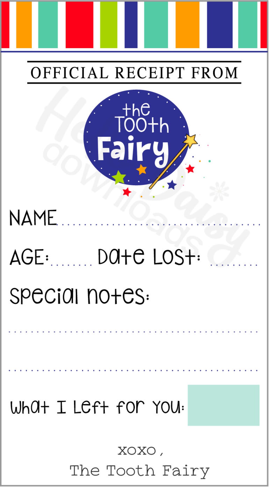 Tooth Tracker and Receipt for the Tooth Fairy Record Lost - Etsy