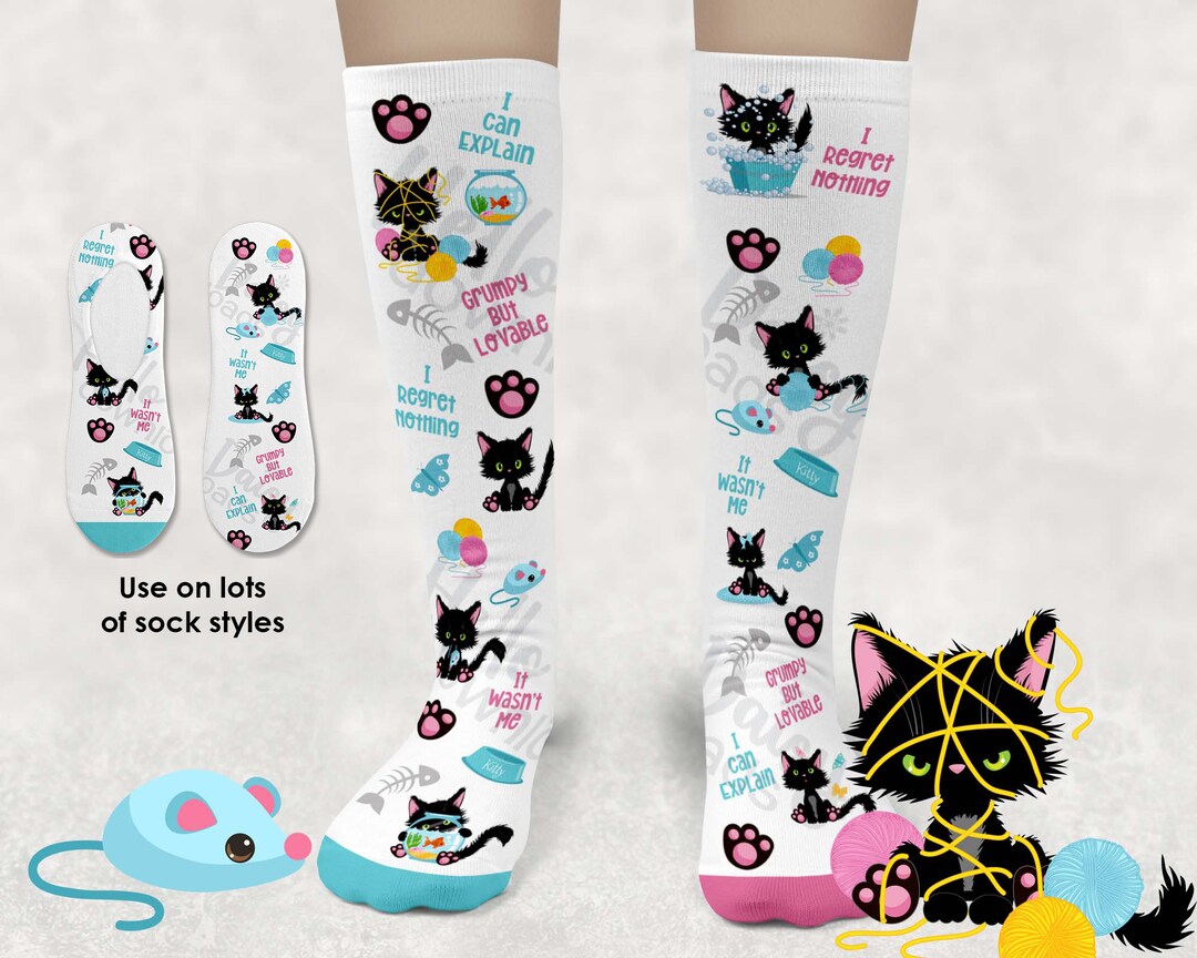 Funny Sock Design Naughty Cat | Instant Download PNG | Bad Mood Naughty ...