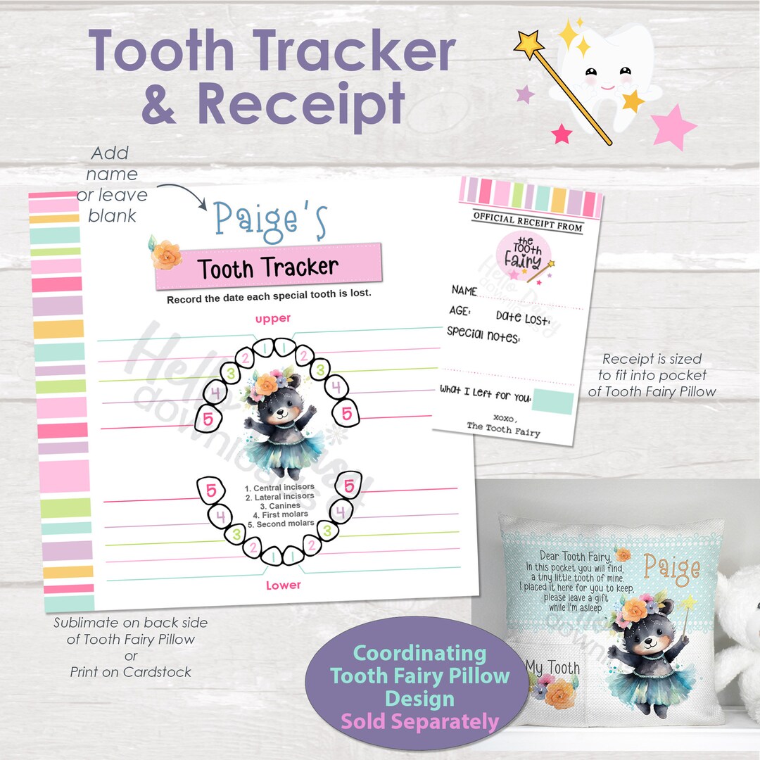 Tooth Tracker + Receipt for Tooth Fairy | Record Lost Teeth & Leave ...
