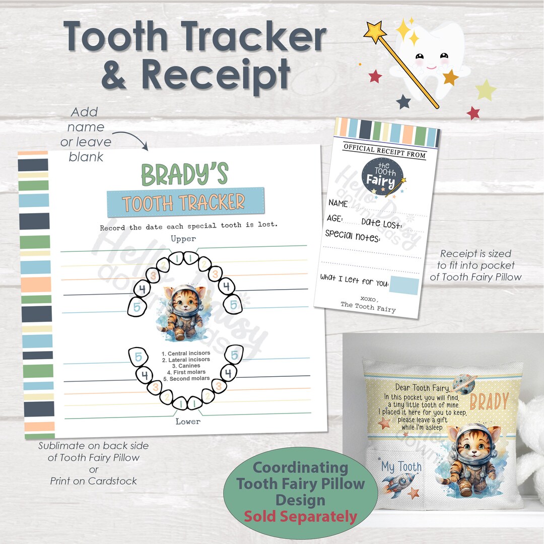 Tooth Tracker + Receipt for Tooth Fairy | Record Lost Teeth & Leave ...