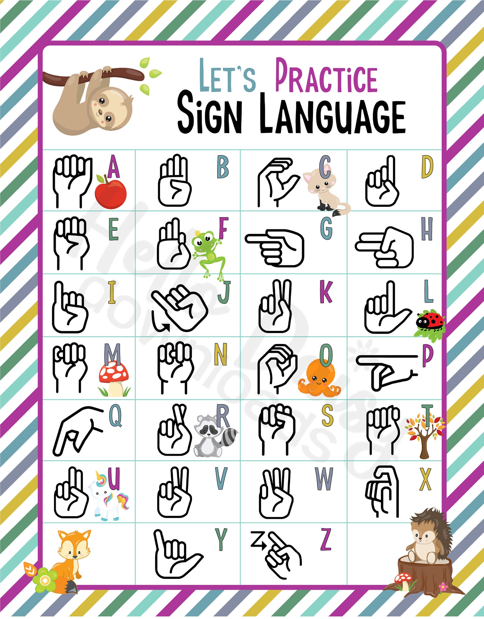 Learning Board ASL Sign Language Let's Practice Fun | Etsy
